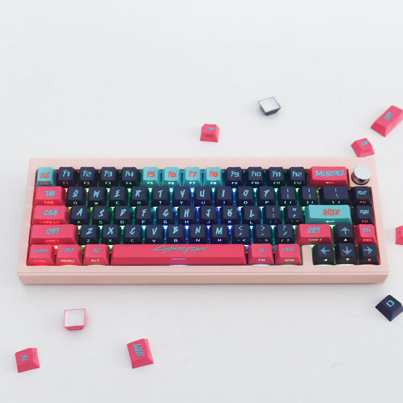 Cyberpunk Keycaps Pink Side Translucent 129 Key PBT Keycaps Dye ...