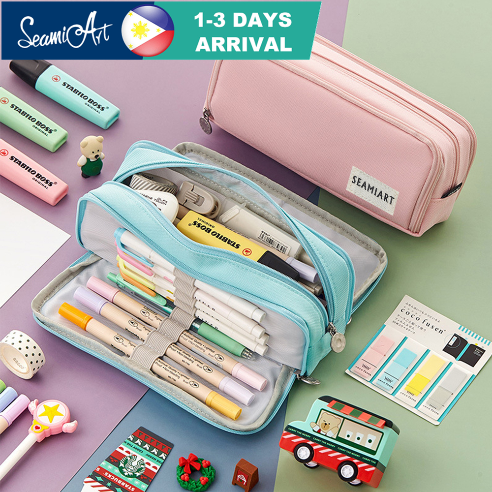 Seamiart 1pc INS Big Capacity Zipper Pen Case 3 Layers 6 Colors Student ...