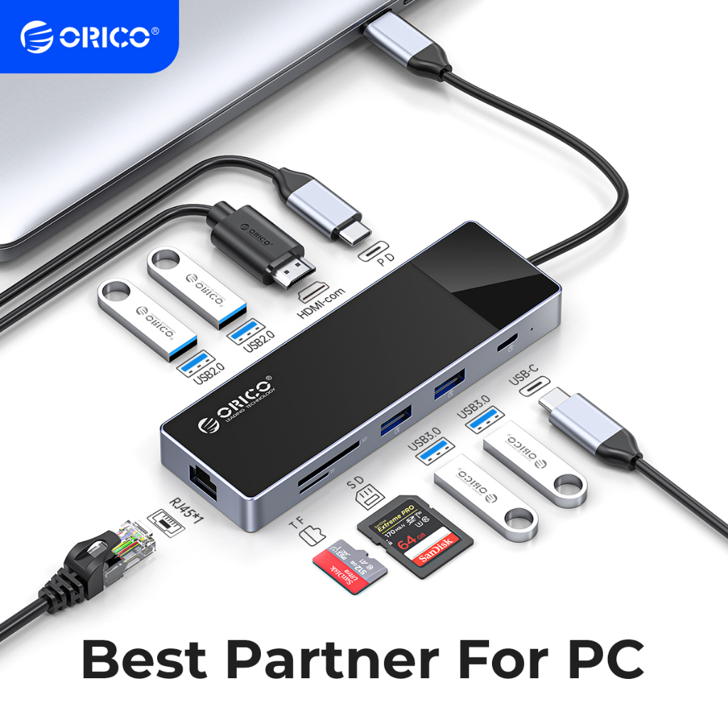 ORICO USB C Hub 10 in 1 Type C Hub with Ethernet 4K USB C to HDMI VGA PD Power Delivery 1 USB 3. ...