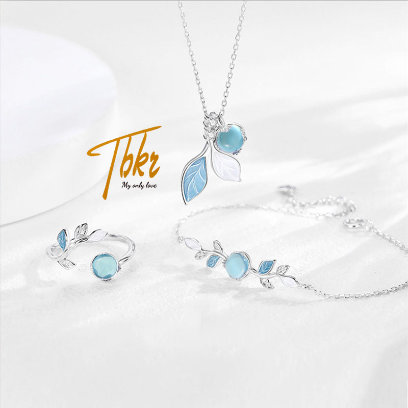 Tbki 2023 New Necklace Haze Glass Leaf Set Haze Blue Bracelet Female ...