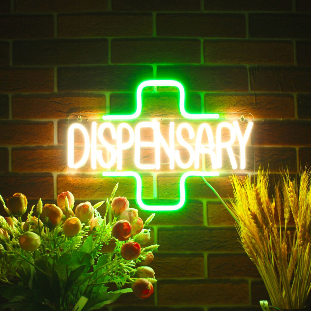 Pharmacy Signage Dispensary with Cross Decoration LED Neon Sign ...