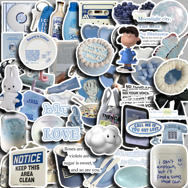 Ins Stickers IKEA Style Stickers Cold Blueberry 55 Pieces Blue Stickers ...