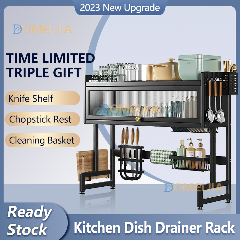 Kitchen plate organizer dish drainer rack with cover 95-105cm storage ...