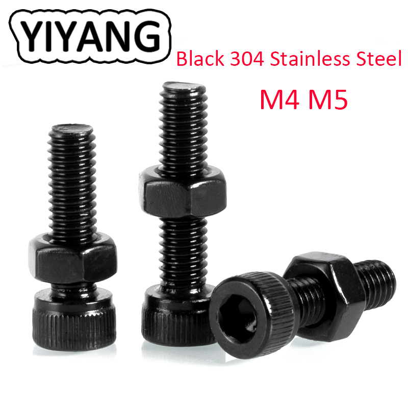 M4 M5 Black 304 Stainless Steel Socket Cap Screw Hex Head Allen Bolt + Nuts | Shopee Philippines