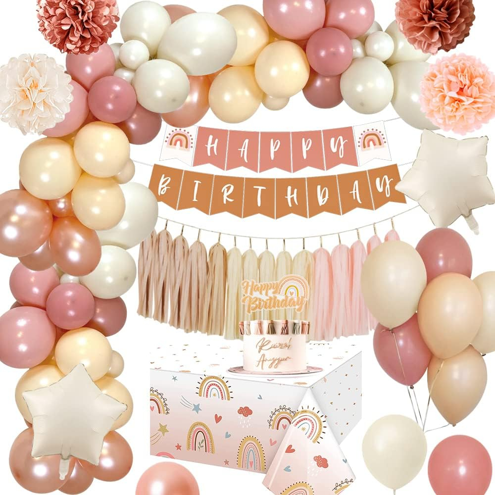 Boho Birthday Decoration, Girl's Birthday Balloons with Happy Birthday ...