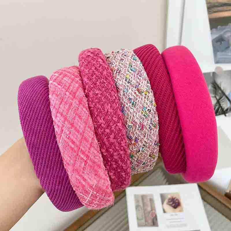 Fairy Temperament Headband Rose Red Wide-brimmed Sponge Hair Band Tweed ...
