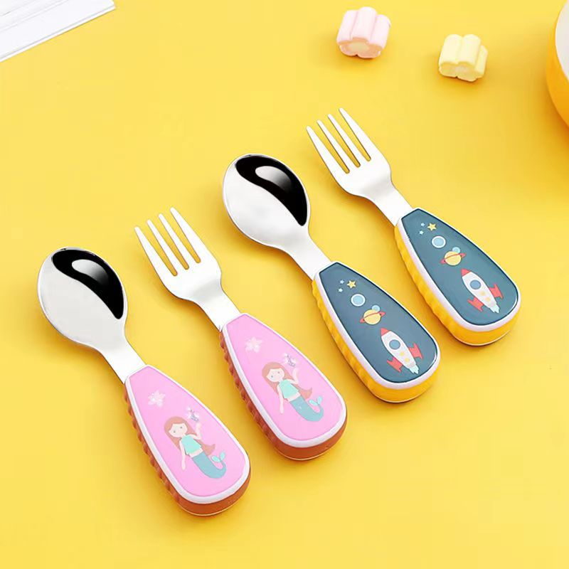 Children's fashion cartoon fork spoon, baby fork spoon，Children's training fork and spoon ...