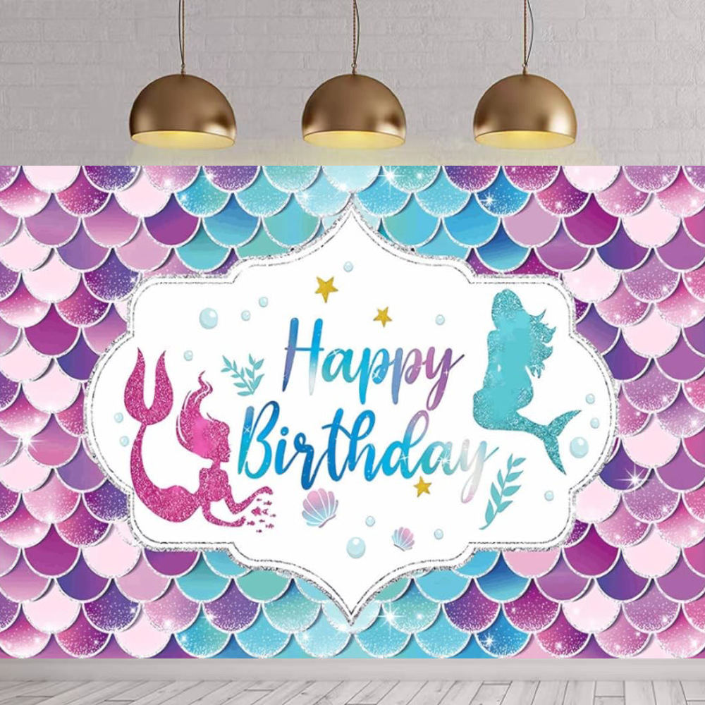 Mermaid Happy Birthday Photography Backdrop Under The Sea Birthday ...