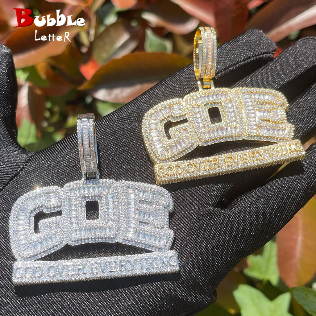 Bubble Letter Iced Out Necklace for Men God Over Everything Pendant ...