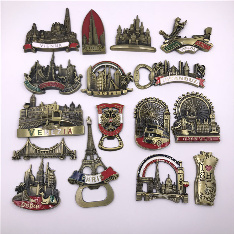 Metal Fridge Magnets Dubai Turkey USA Golden Gate Bridge Austria Vienna ...