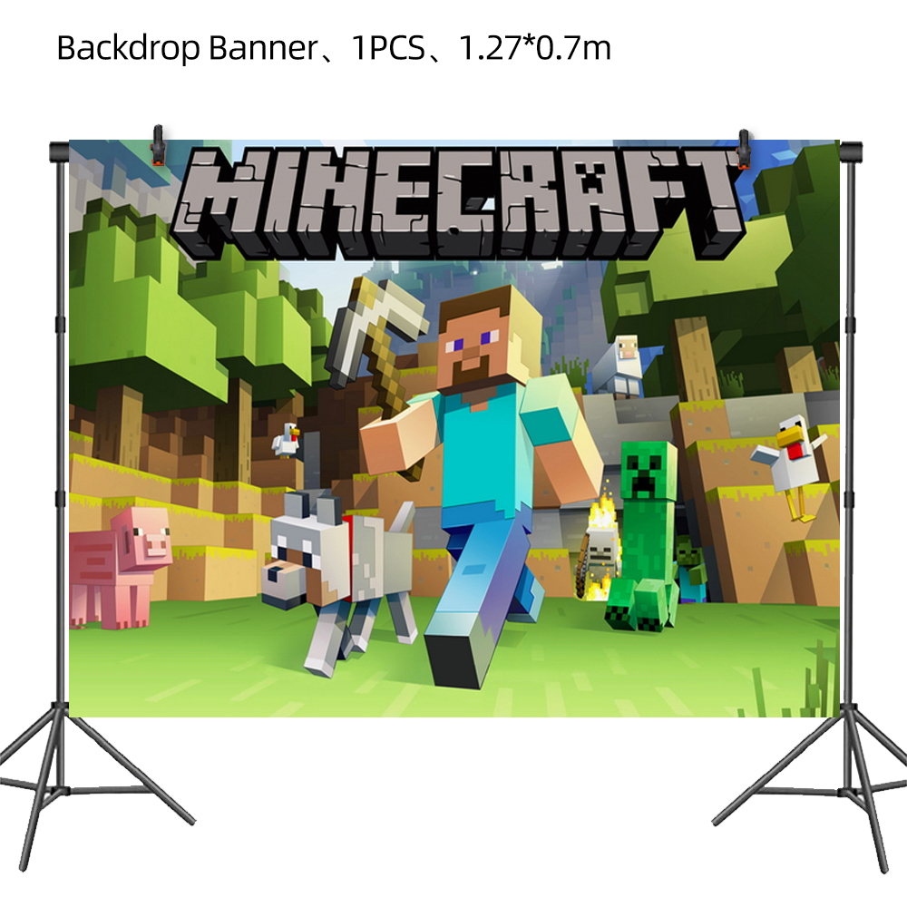127*70cm Minecraft Theme background pixel game theme birthday banner ...