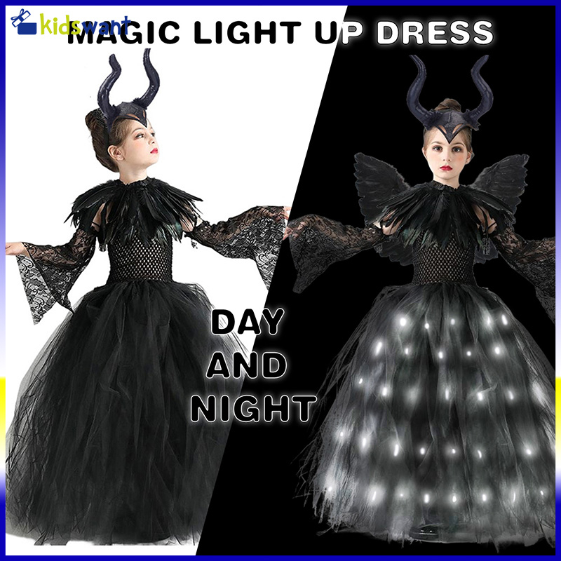 Girls Maleficent Witch Cosplay, LED clothes for Christmas, Halloween ...