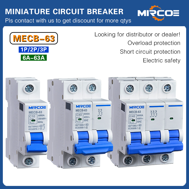 MIRCOE Miniature Circuit Breaker 6A / 10A / 16A / 20A /25A / 32A / 40A / 50A / 63A 1 P/ 2 P/ 3 ...