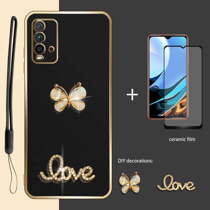 Fashion Shiny 3D Casing For Redmi 9T Case with Screen Protector Ceramic ...