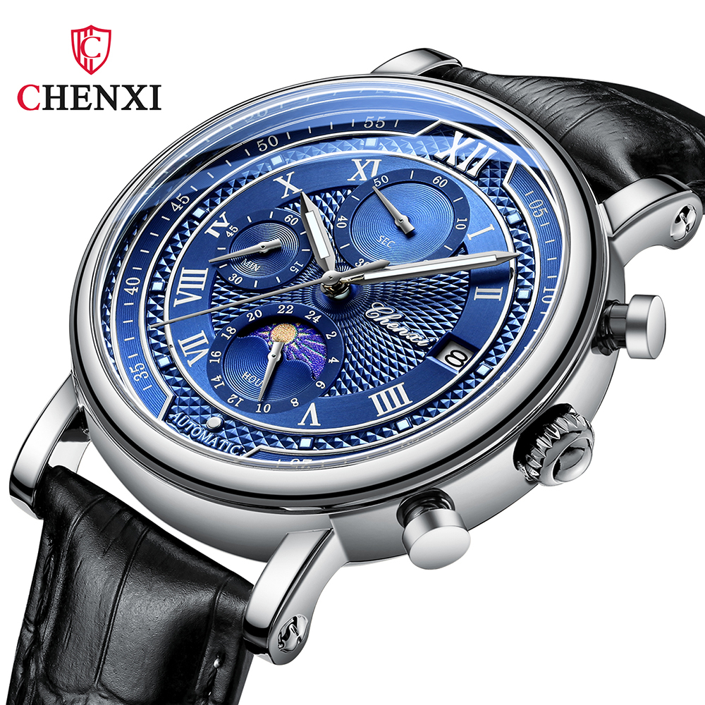 2025 New CHENXI Watches For Man Leather Strap Date Moon Phase ...