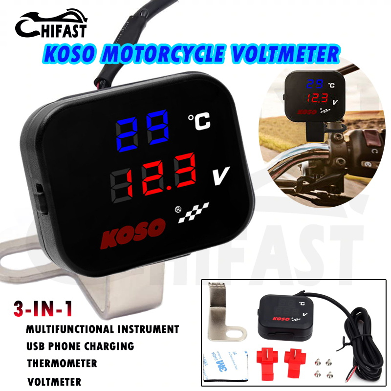 HIFAST KOSO Motorcycle Voltmeter 3 IN 1 Multifunction instrument ...