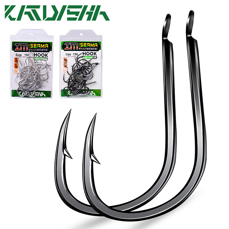 KATYUSHA Fishing Hook 30Pcs High Carbon Steel Offset Barbed Fishhooks ...