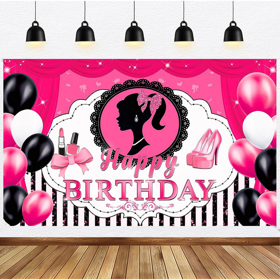 5x3ft Princess Barbie Backdrop for Birthday Party Black and White ...