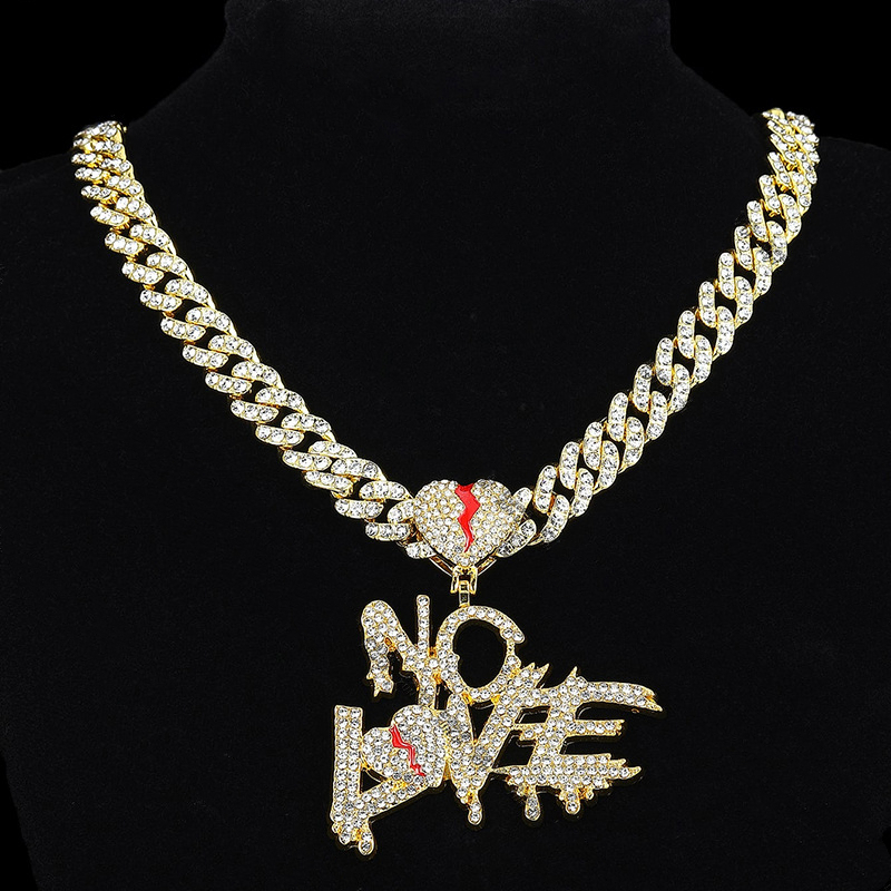 Hip Hop Full Diamond Splice Letter Love Pendant Men's Collar Chain ...
