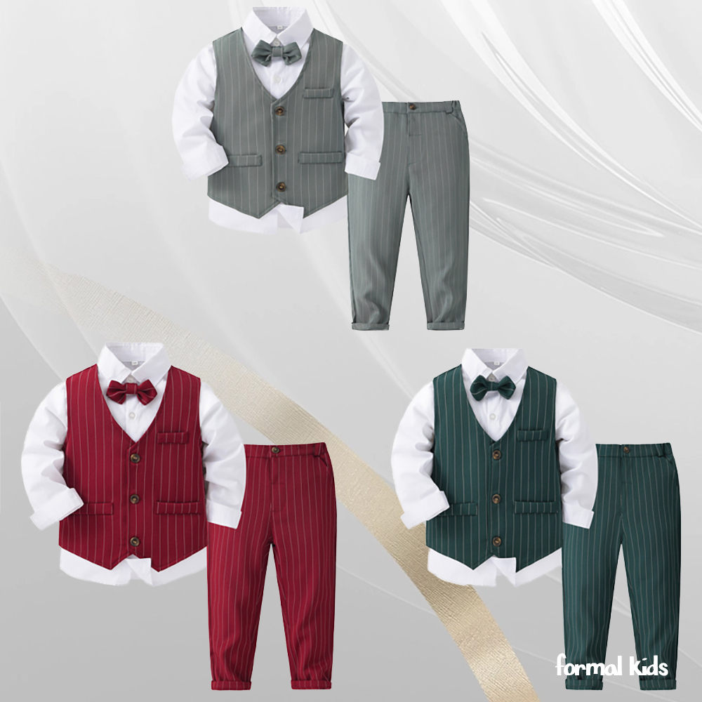 4Pcs Kids Boys Suits Gentleman Set Shirt Pants Vest Bowtie Formal ...
