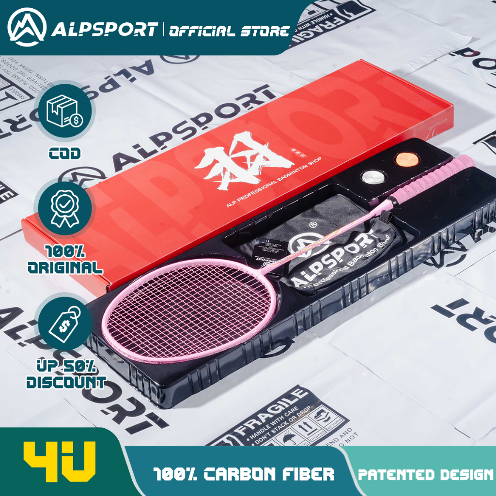 Alpsport Rr Pro 2 Pcs 4u G5 100% Original Design Full Carbon 24 Lbs Badminton Racket With Free ...