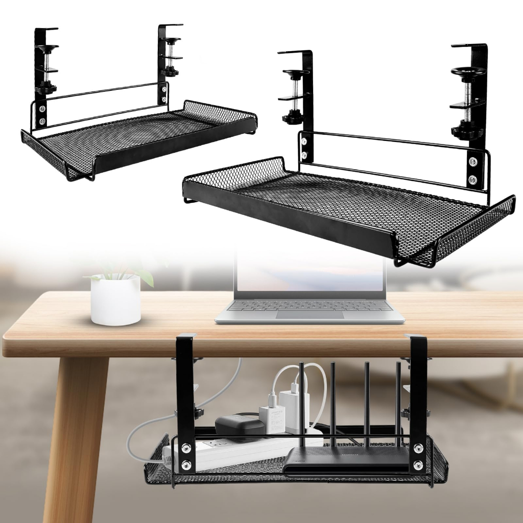 Under Desk Cable Management Tray, No Drill Steel Desk Cable Organizers ...
