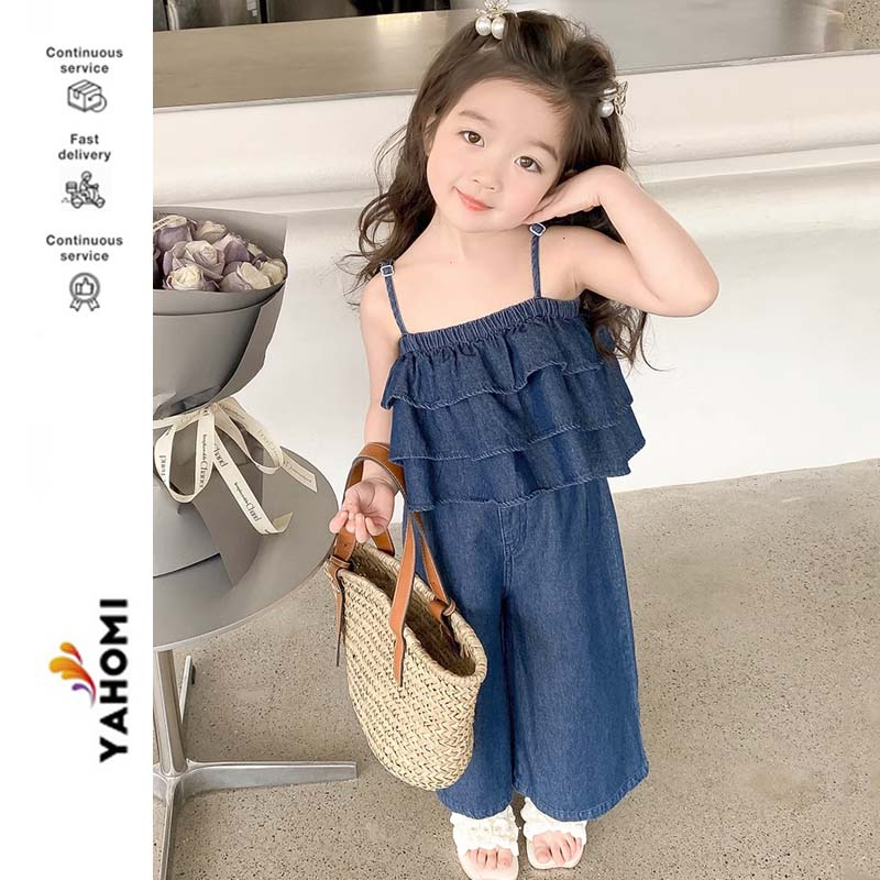 ZXT-Ootd For Kids Girl Pant Set Summer 3-8 YEARS Old Ruffles Denim ...