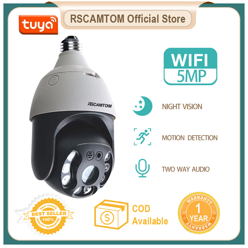 Rsamtom 5MP Tuya Bulb Lamp Camera Wifi IP PTZ Outdoor Video ...