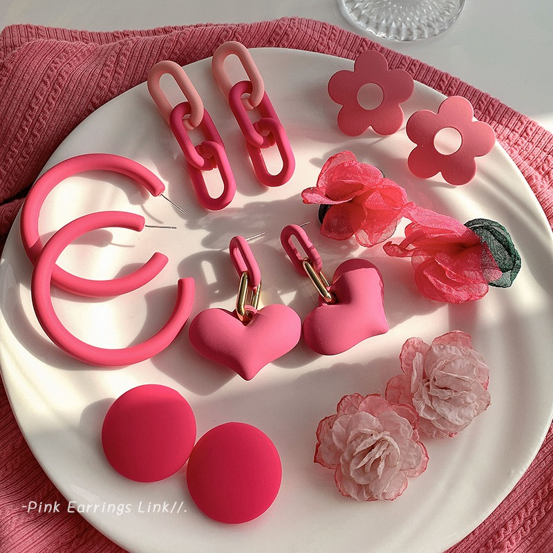 Y2K Millennium Style Large Round Earrings Summer Pink Flower Earrings S925 Silver Needle 2024 ...