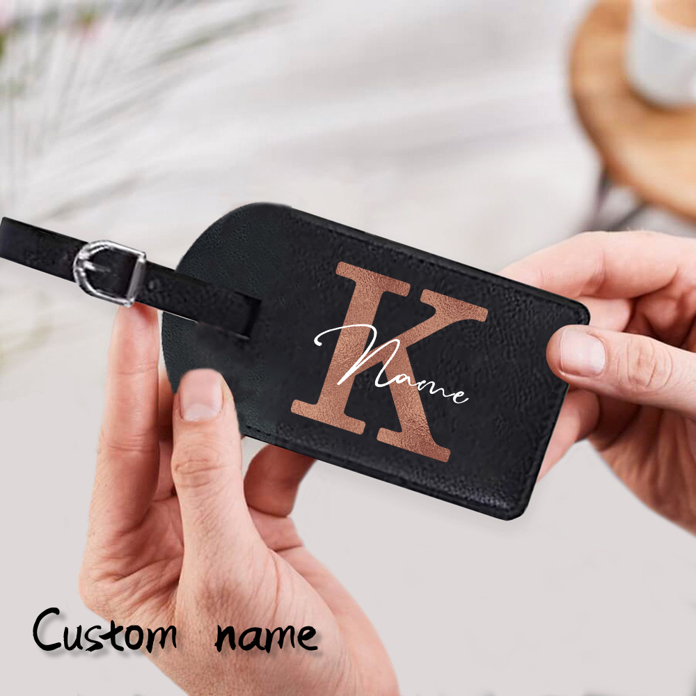 Personalised Initial with Name Monogram Luggage Tag PU Leather for Suitcase Baggage Handbag Tags ...
