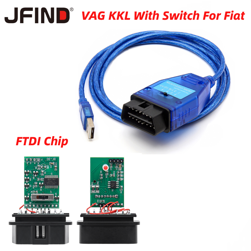 For VAG KKL 409.1 For FIAT ECU SCAN OBD2 Diagnostic Cable FTDI FT232RL ...