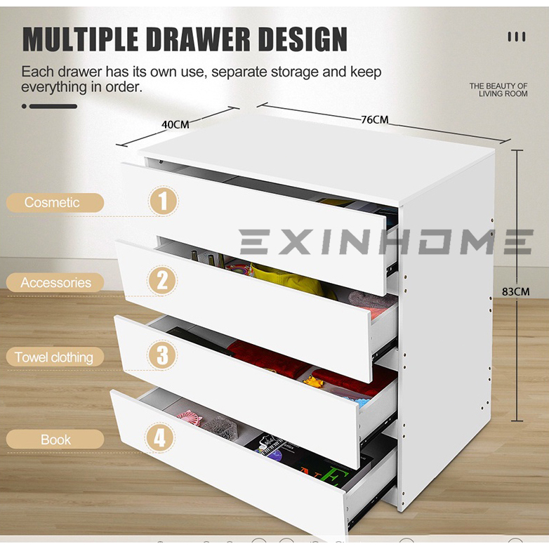 EXINHOME 4 Layers Drawers Wood Drawer Cabinet/Chest Cabinet Wooden ...