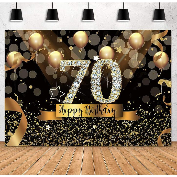 5x4ft Happy 70th Birthday Party Photography Backdrop Glitter Black and ...