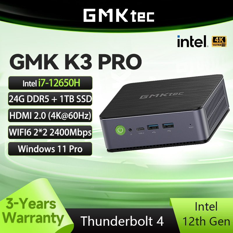 GMK K3 PRO Intel I7-12650H MINI PC DDR5 24GB M.2 SSD Windows 11 Pro WIFI 6 BT 5.2 4k Display ...