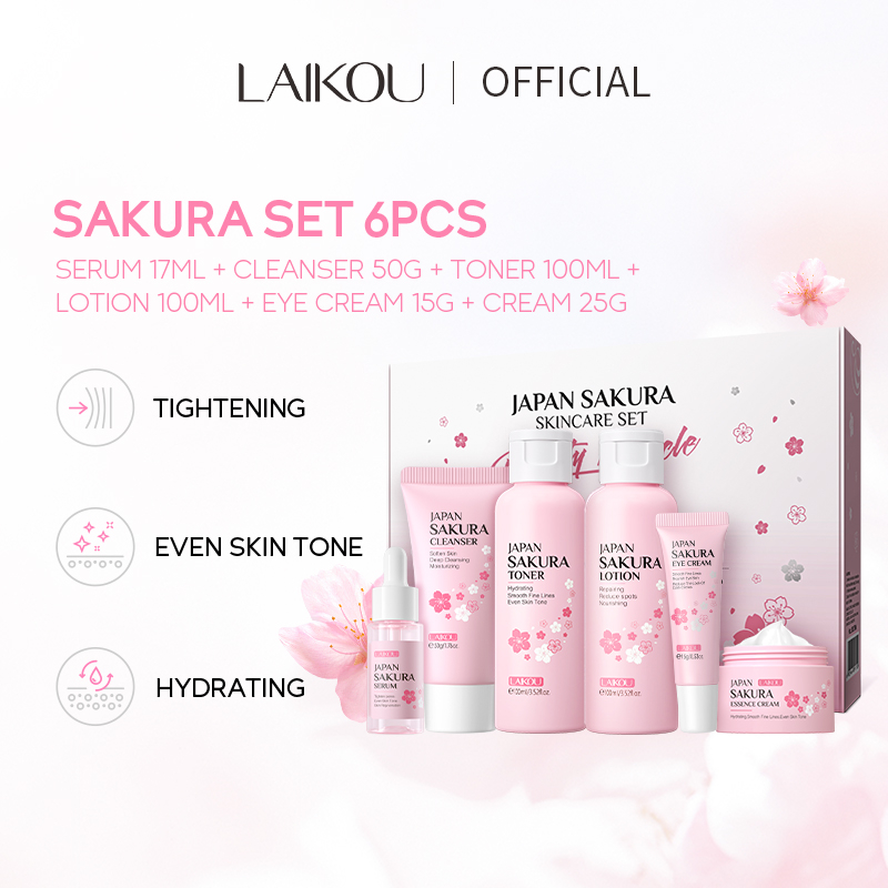 LAIKOU Japan Sakura Skincare Set Hydrating Even Skin Tone Smooth ...