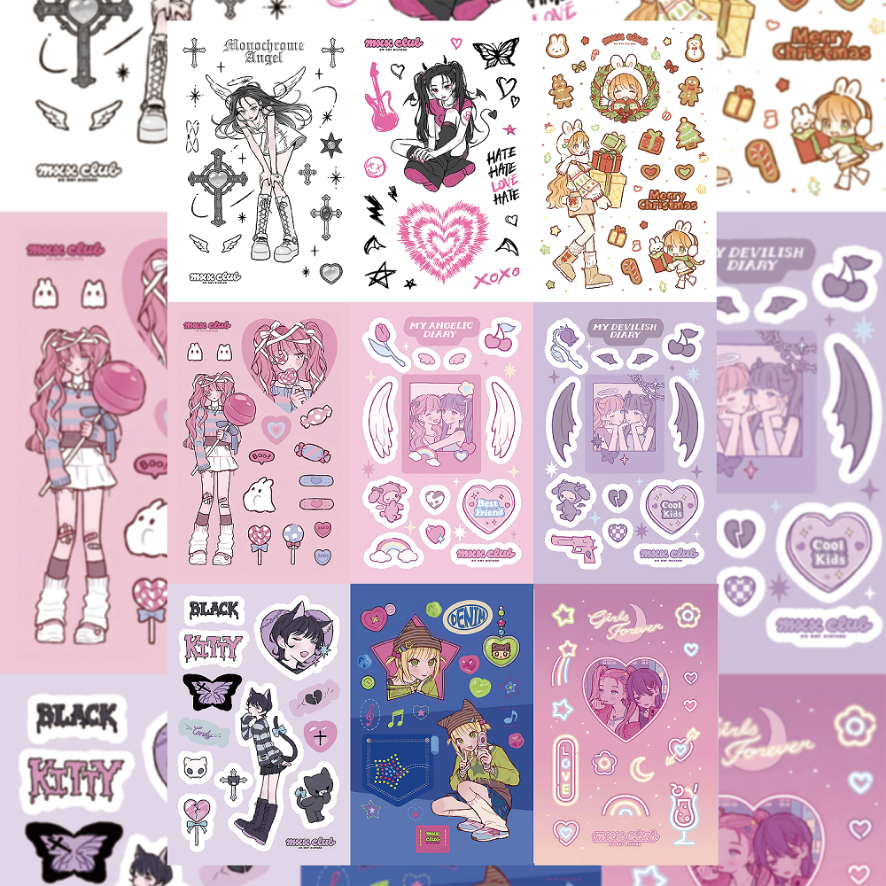 Korean Cute Sweet Cool Girl Character Stickers Handbook Diary Planner ...