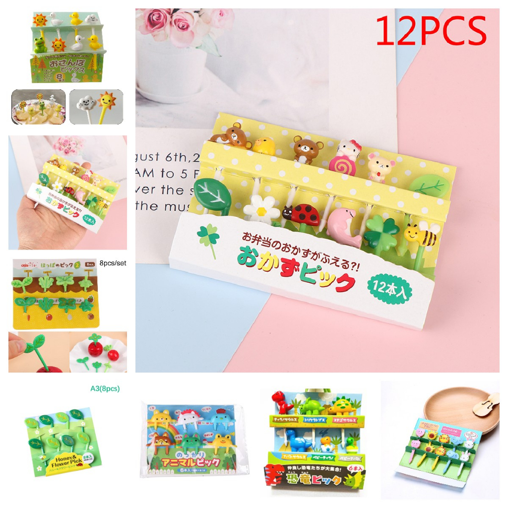 【HGPH】12pcs Fruit Pick Toothpick Party Decoration Animal Cartoon Food ...