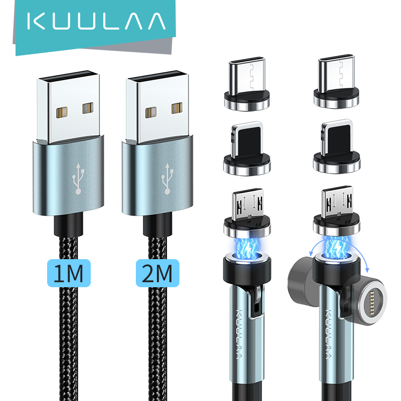 Kuulaa 3 In 1 Rotate Magnetic Charging Cable Nylon Durable Fast Magnet Charger Micro USB Type C ...
