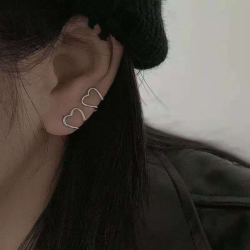 Double-sided wearable simple love ear clip female no ear hole cold wind ...