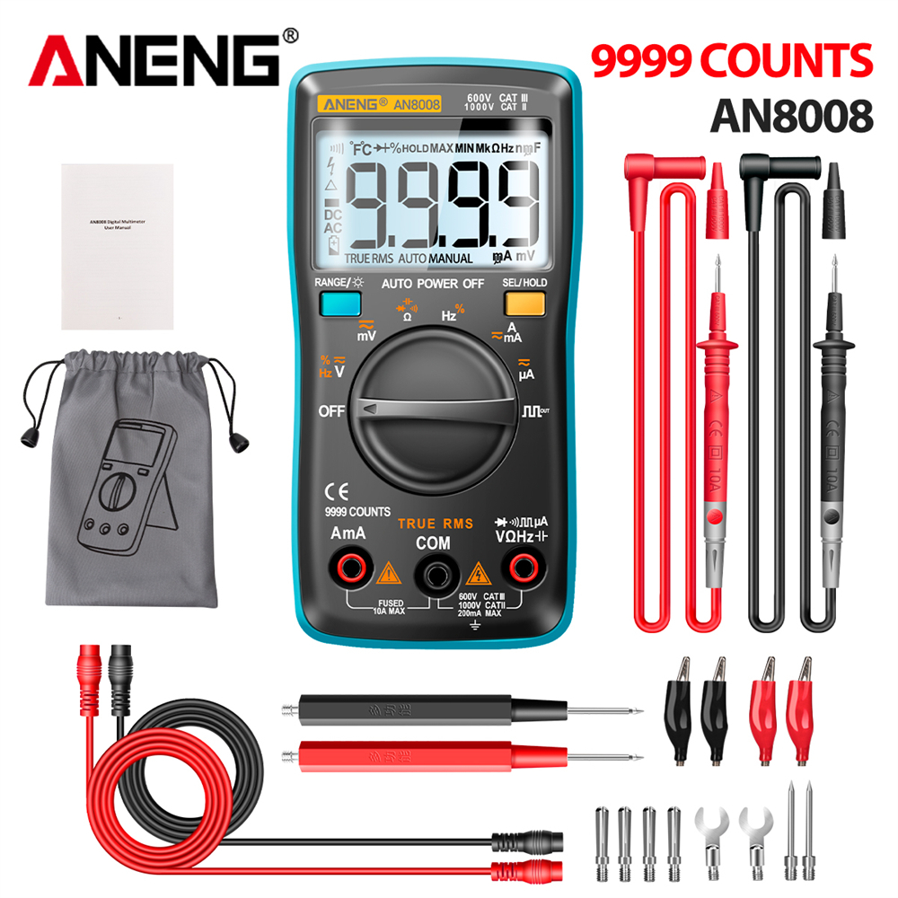 ANENG AN8008 9999 Counts Meter Multimeter AC/DC Voltage Ammeter Medidor ...