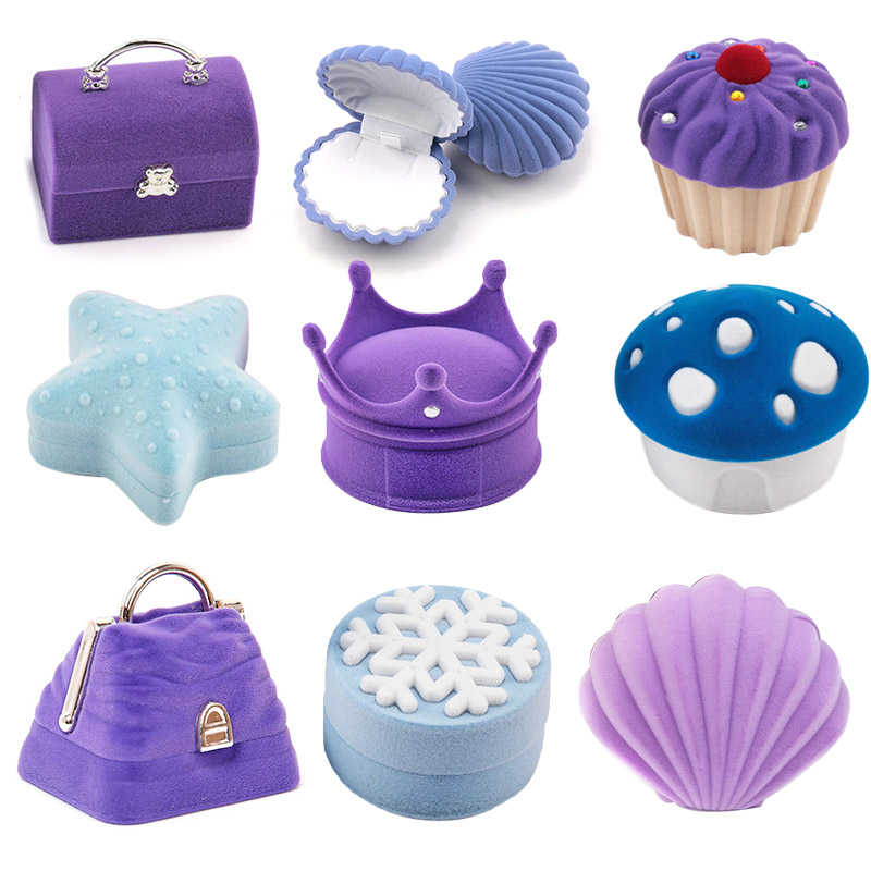 1 Piece Blue And Purple Cute Velvet Ring Jewelry Box Necklace Studs ...