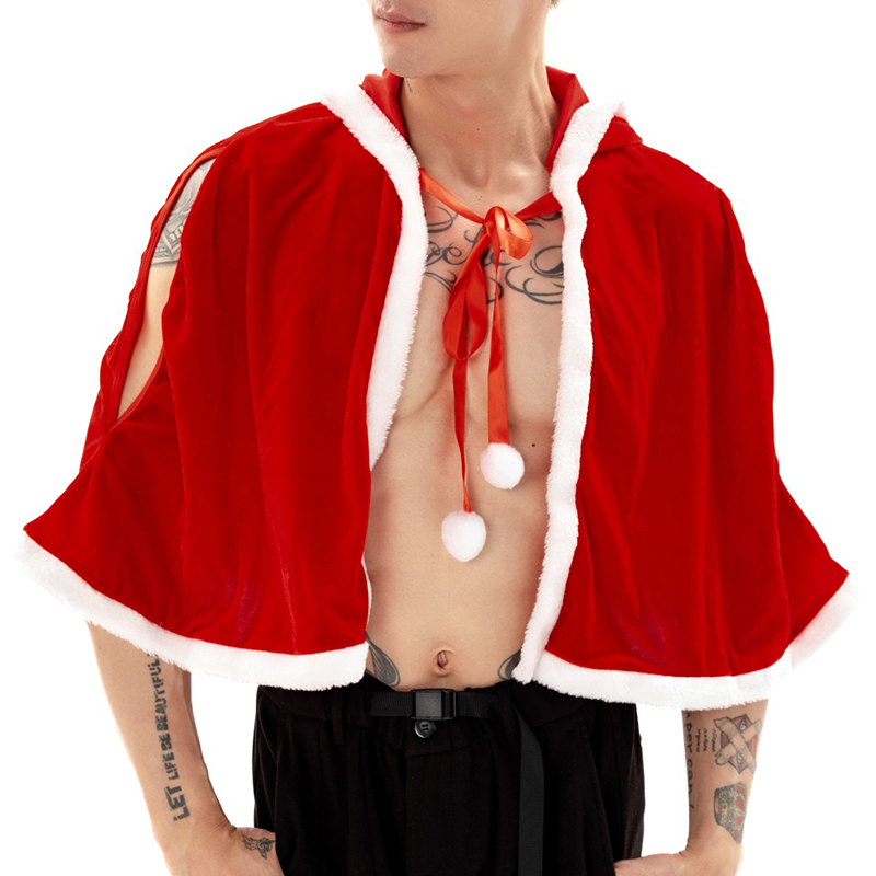 Santa Claus Costume Soft Fluff Shawl Hooded Vest With Christmas Cap Men ...