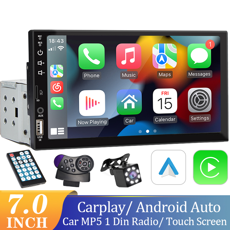 Central Multimedia Carplay Android Auto 1 Din 7 Inches MP5 Bluetooth ...