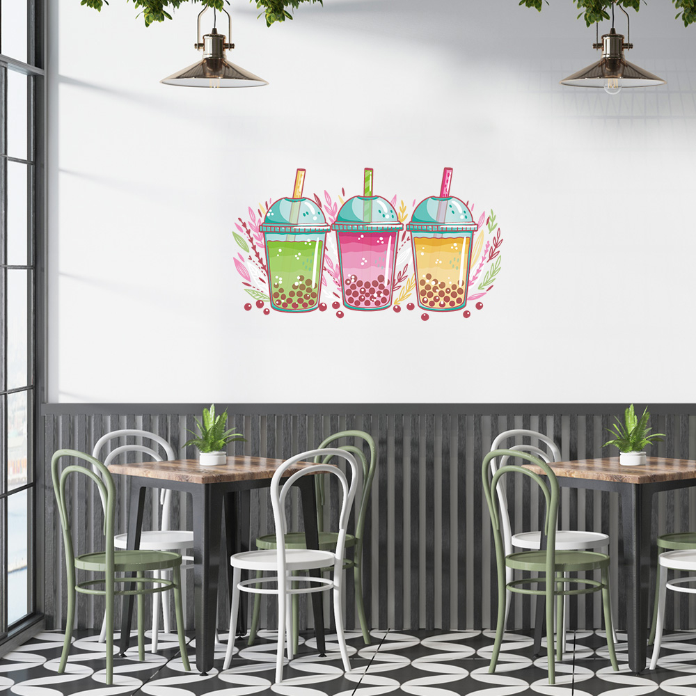Multicolour Milktea Wall Sticker For Milk Tea Shop Decoration Stickers ...