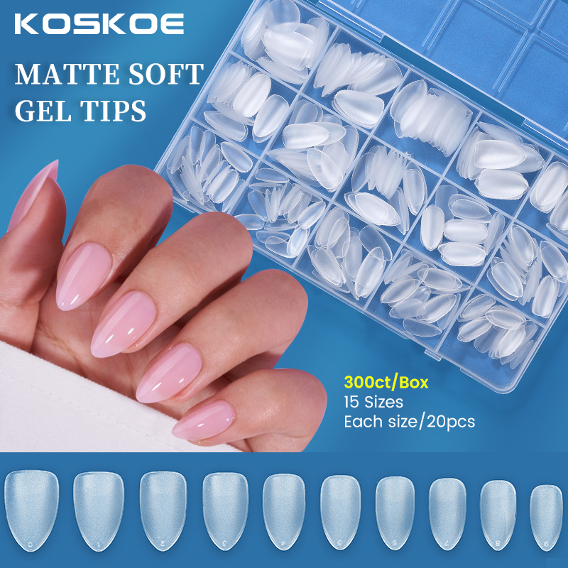 BORN PRETTY Soft Gel Tips Nail Extension Almond Clear False Matte Full ...