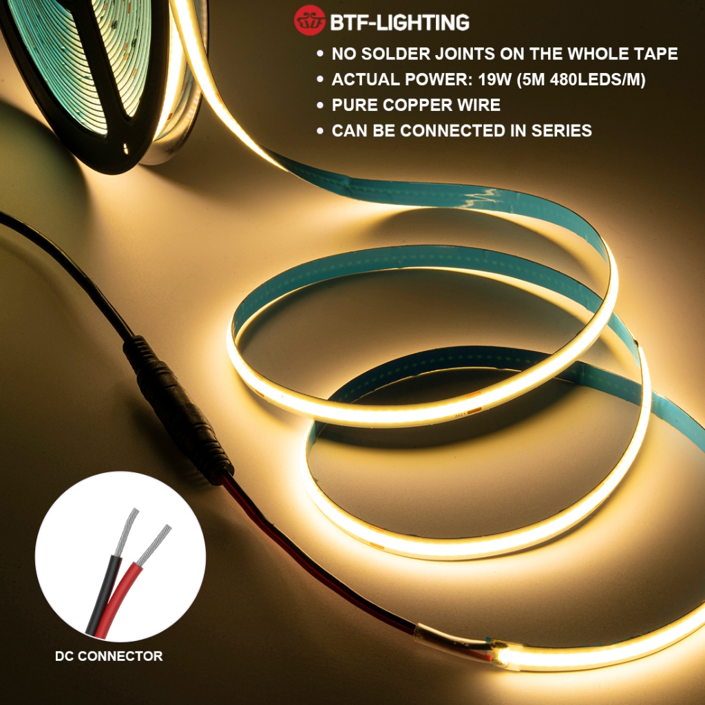 BTF-LIGHTING 10m 336/480/528 LEDs/m COB LED Strip Light DC24V High ...