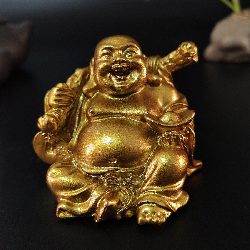 Golden Laughing Buddha Statue Chinese Lucky Money Maitreya Buddha ...