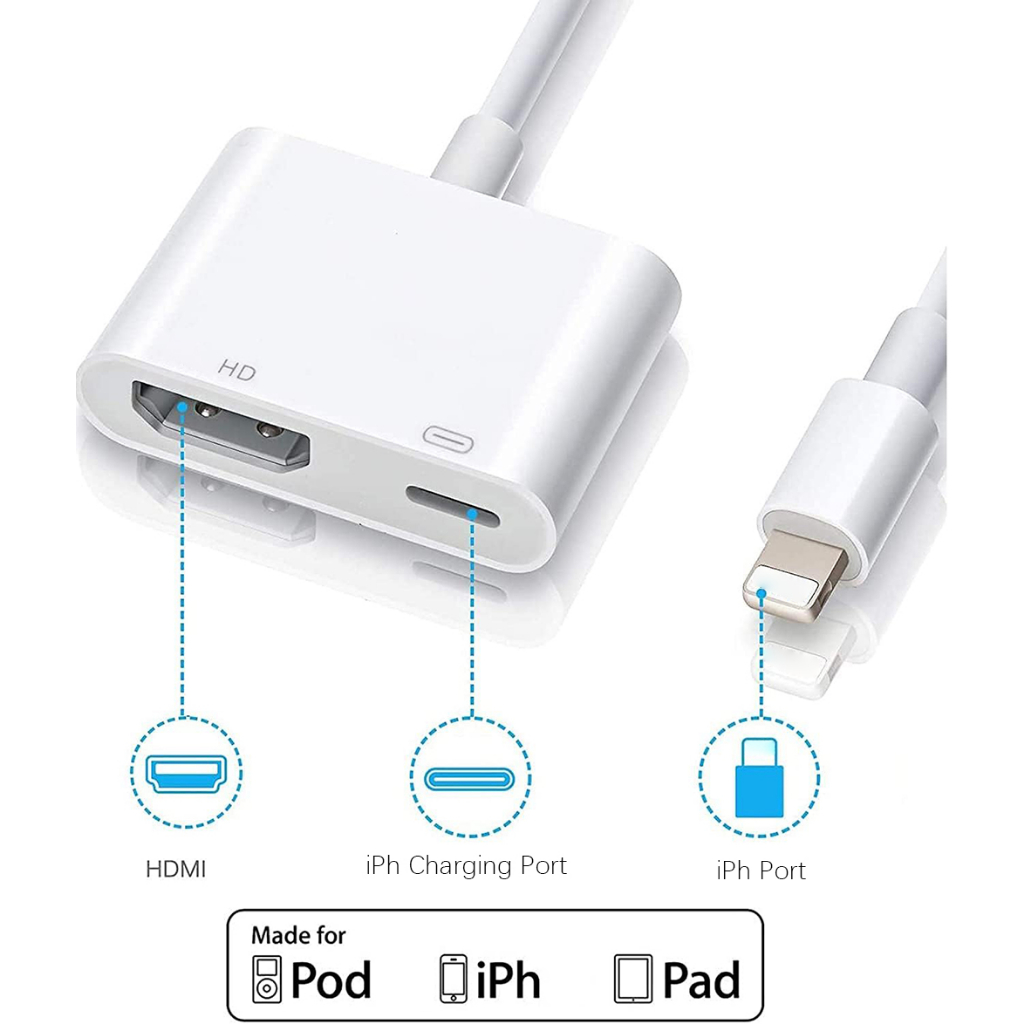 iPh to HDMI Adapter, Light-ening Digital AV Adapter For iPh/Pad ...