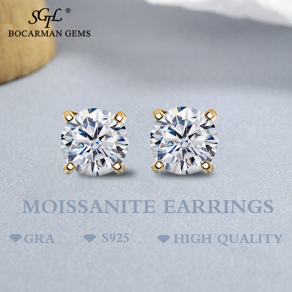 D moissanite diamond S925 silver earrings platinize golden four-prong with GRA certificate 0.3CT ...