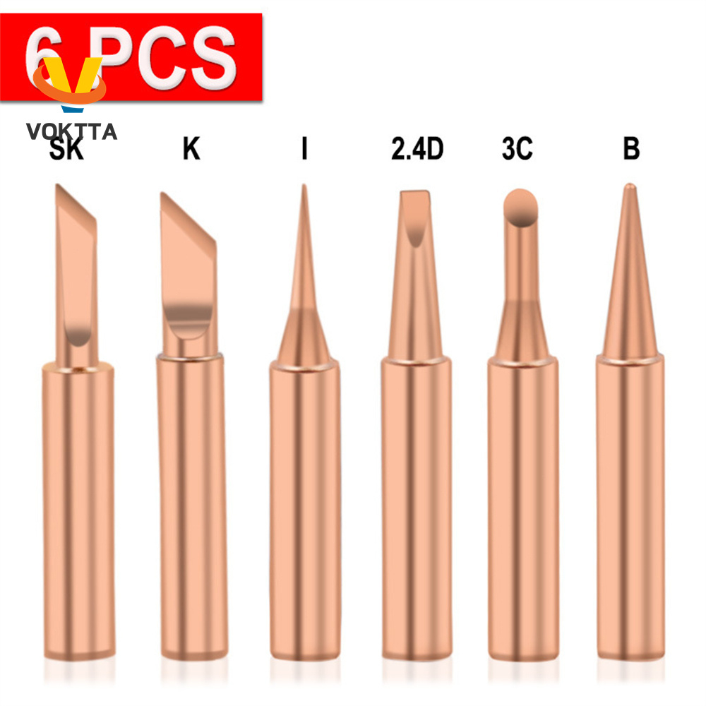 VOKTTA 5/6PCS Copper 900M-T Soldering Iron Tip Set Electric Soldering Iron Lead-free Welding ...
